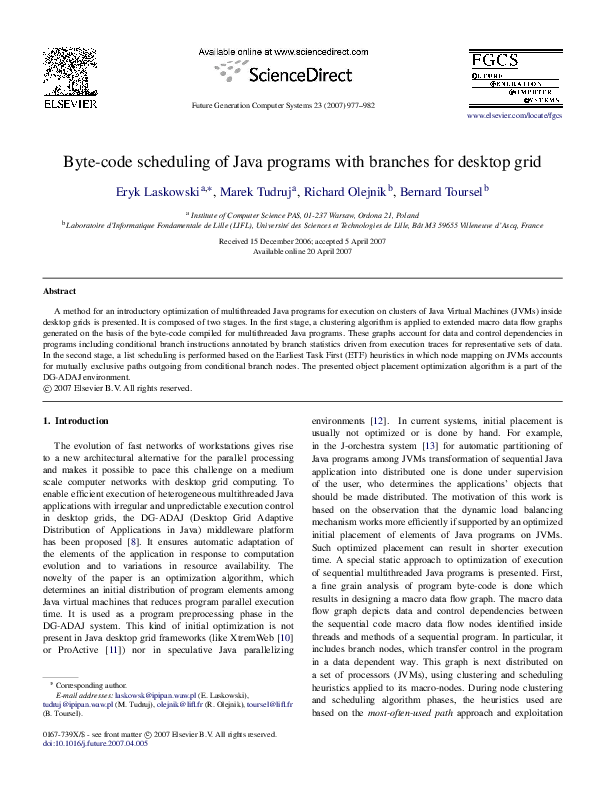 (PDF) Byte-code scheduling of Java programs with branches for desktop grid