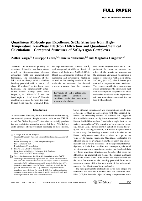 (PDF) Quasilinear Molecule par Excellence, SrCl2: Structure from High ...