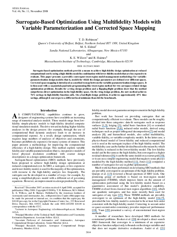 Pdf Surrogate Based Optimization Using Multifidelity Models With Variable Parameterization And