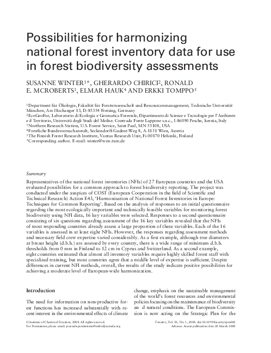 (PDF) Possibilities for harmonizing national forest inventory data for ...