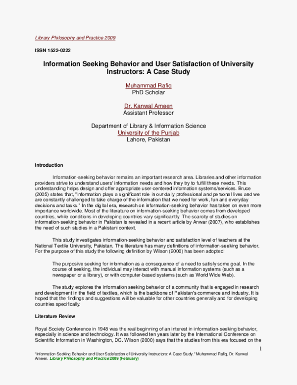 (PDF) Information Seeking Behavior and User Satisfaction of University ...