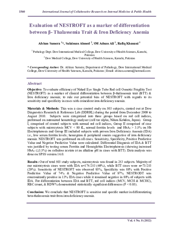 (PDF) Evaluation of NESTROFT as a marker of differentiation between β ...