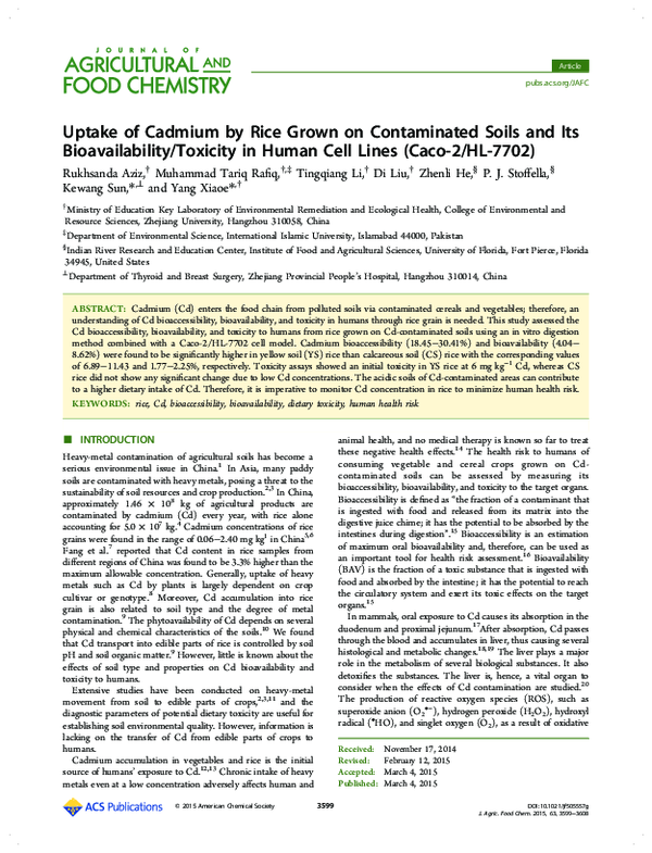 (PDF) Uptake of Cadmium by rice grown on contaminated soils and its ...