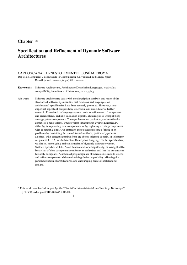 (PDF) Specification and refinement of dynamic software architectures