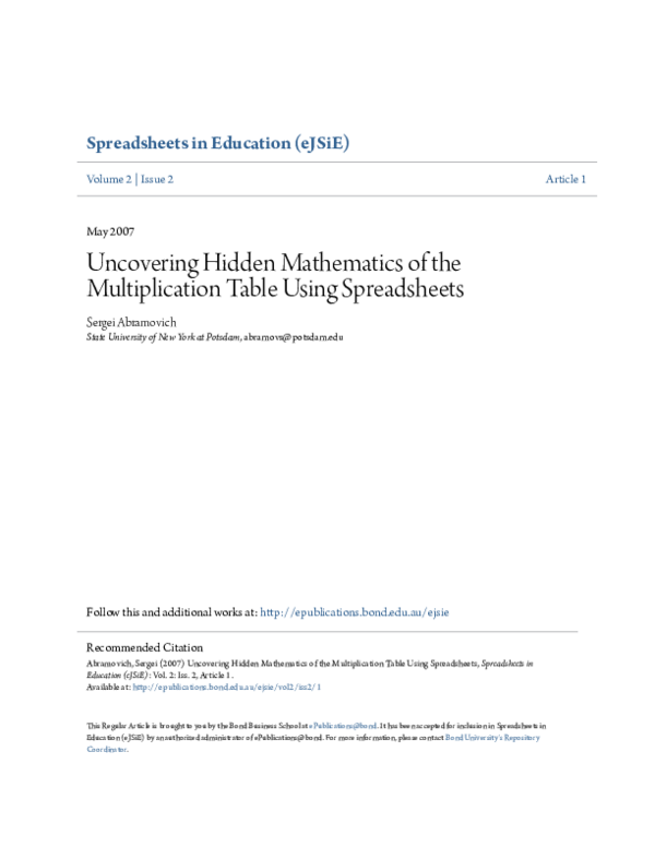 (PDF) Uncovering Hidden Mathematics of the Multiplication Table Using ...