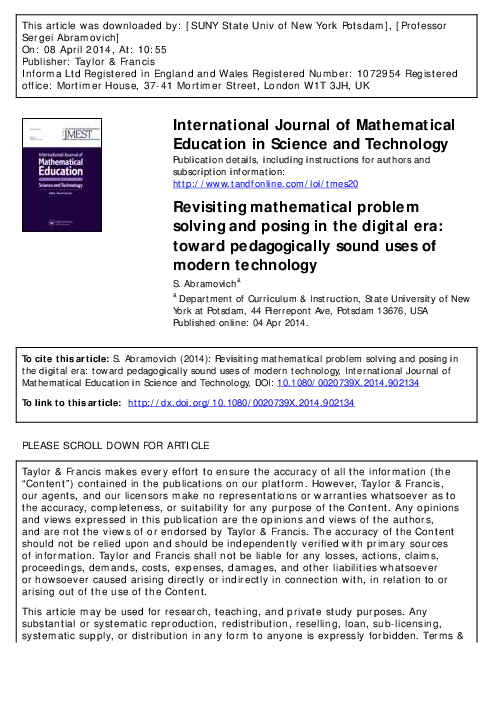 (PDF) Revisiting mathematical problem solving and posing in the digital ...