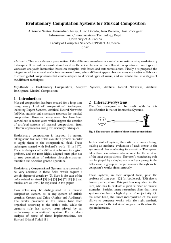 Pdf Evolutionary Computation Applied To Algorithmic Composition