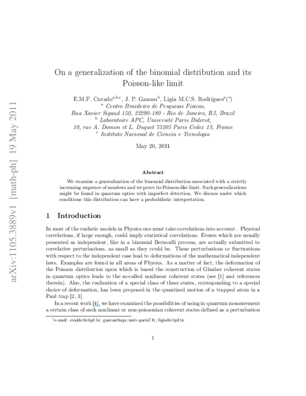 (PDF) On a Generalization of the Binomial Distribution and Its Poisson ...