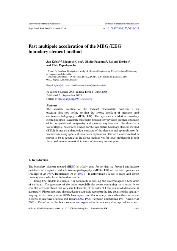 (PDF) Fast multipole acceleration of the MEG/EEG boundary element method