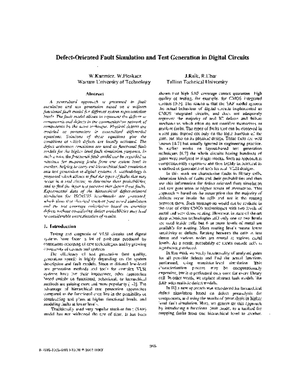Pdf Defect Oriented Fault Simulation And Test Generation In Digital Circuits Witold Pleskacz