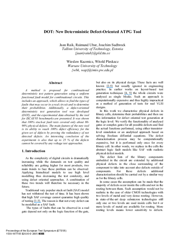 (PDF) DOT: New Deterministic Defect-Oriented ATPG Tool