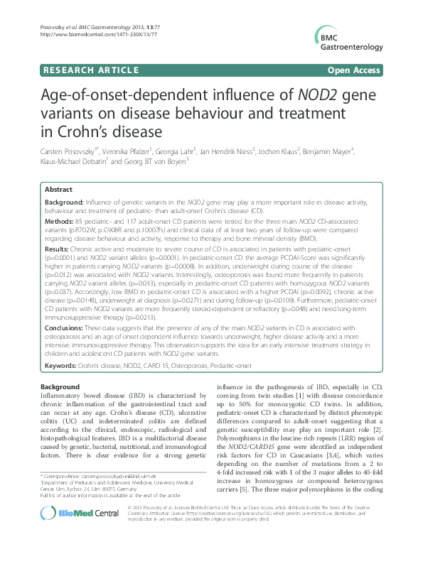(PDF) Age-of-onset-dependent influence of NOD2 gene variants on disease ...