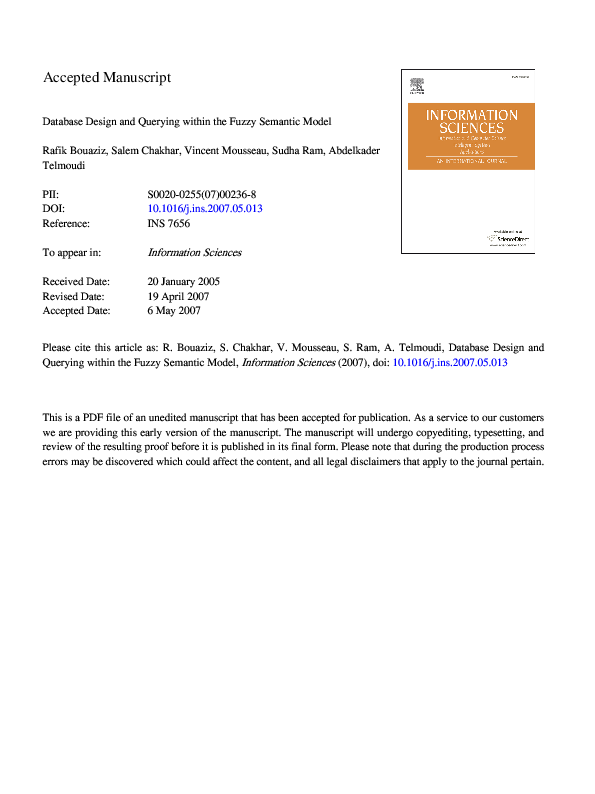 Pdf Database Design And Querying Within The Fuzzy Semantic Model