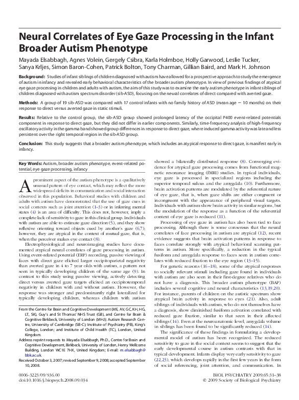 (PDF) Neural Correlates of Eye Gaze Processing in the Infant Broader ...