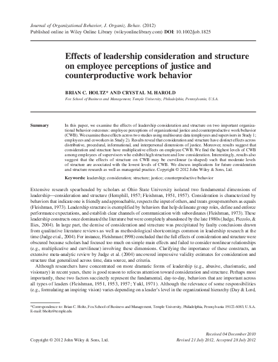 (PDF) Effects of leadership consideration and structure on employee ...