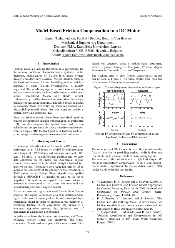 (PDF) Model Based Friction Compensation in a DC Motor