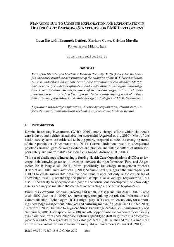 (PDF) Managing ICT to Combine Exploration and Exploitation in Health ...