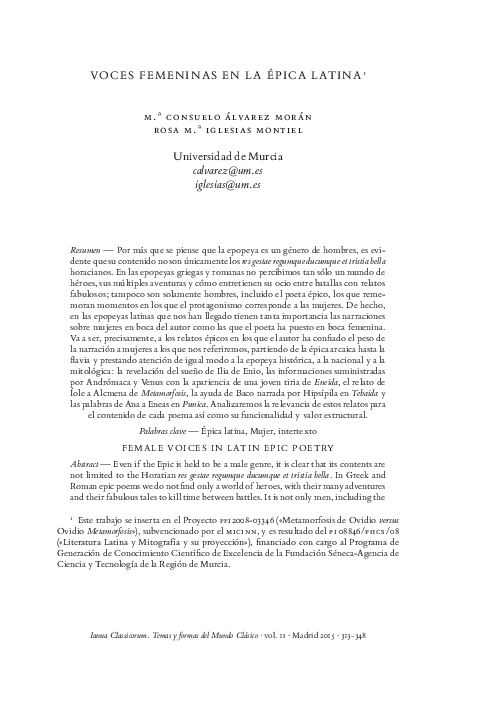 (PDF) Voces femeninas en la epica latina
