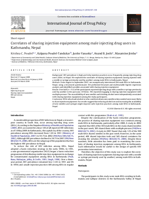 (PDF) Correlates of sharing injection equipment among male injecting ...