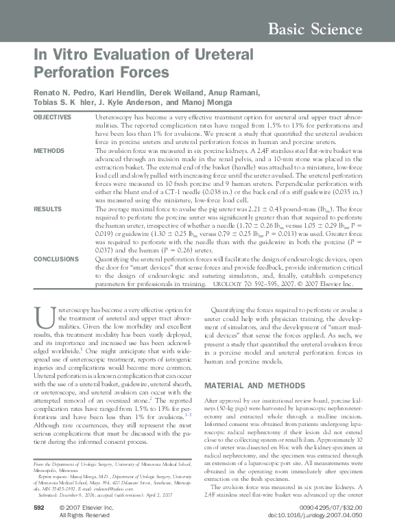 (PDF) In Vitro Evaluation of Ureteral Perforation Forces
