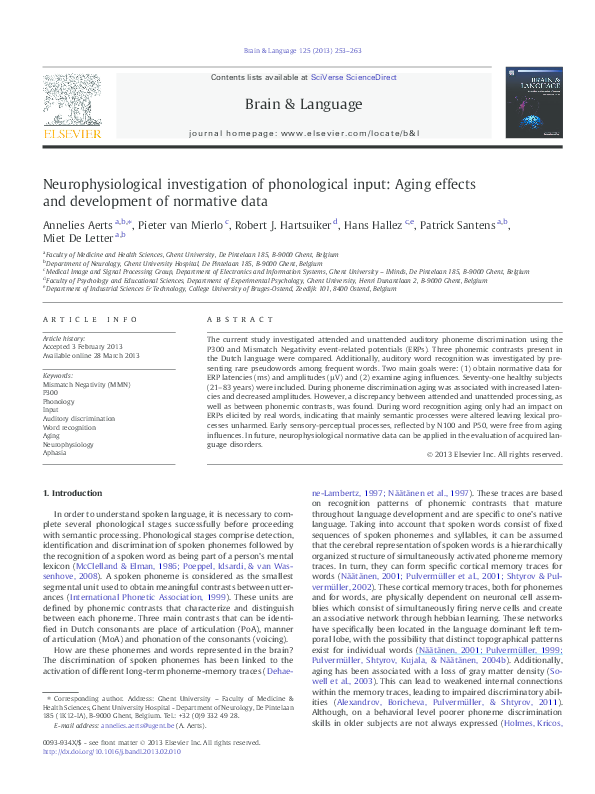 (PDF) Neurophysiological investigation of phonological input: Aging ...