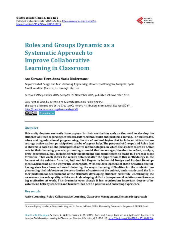 (PDF) Roles and Groups Dynamic as a Systematic Approach to Improve ...