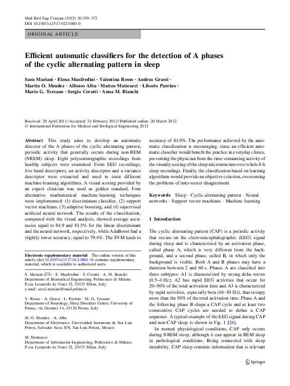 (PDF) Efficient automatic classifiers for the detection of A phases of the cyclic alternating ...