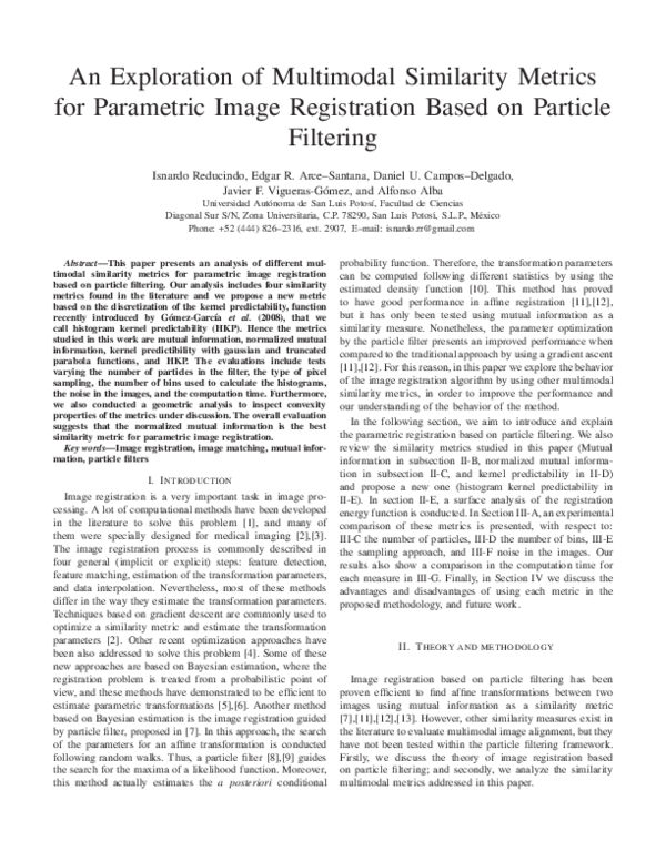 (PDF) An exploration of multimodal similarity metrics for parametric image registration based on ...