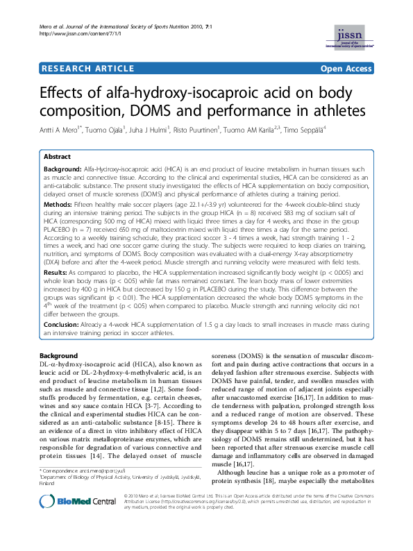 (PDF) Effects of alfa-hydroxy-isocaproic acid on body composition, DOMS ...