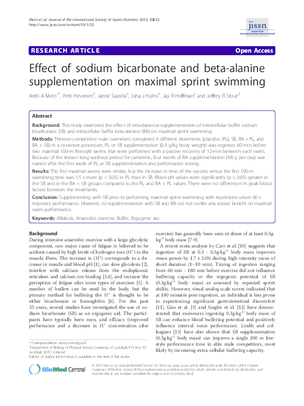 (PDF) Effect of sodium bicarbonate and beta-alanine supplementation on ...