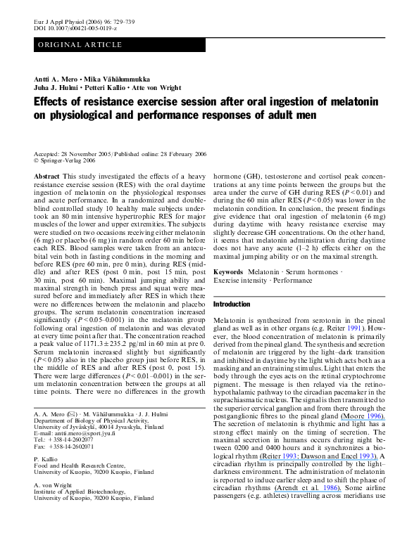 (PDF) Melatonin and Resistance Exercise: Effects on Performance