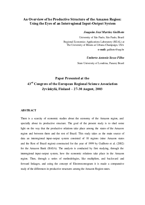 (PDF) An Overview of the Productive Structure of the Amazon Region: Using the Eyes of an ...