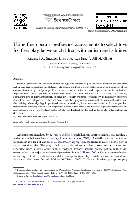 (PDF) Using free operant preference assessments to select toys for free ...