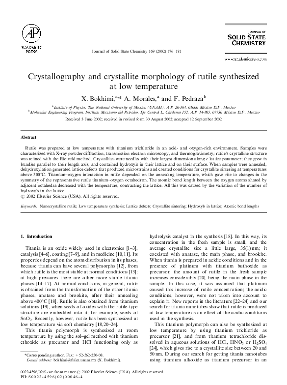 (PDF) Crystallography and crystallite morphology of rutile synthesized ...