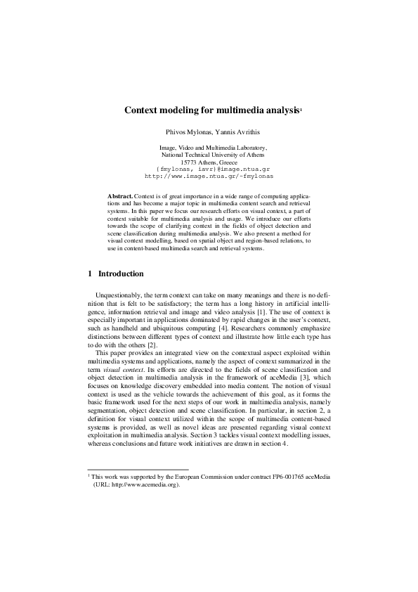 (PDF) Context modeling for multimedia analysis