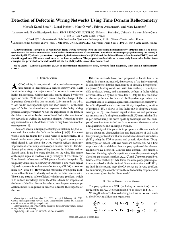 Pdf Detection Of Defects In Wiring Networks Using Time Domain Reflectometry