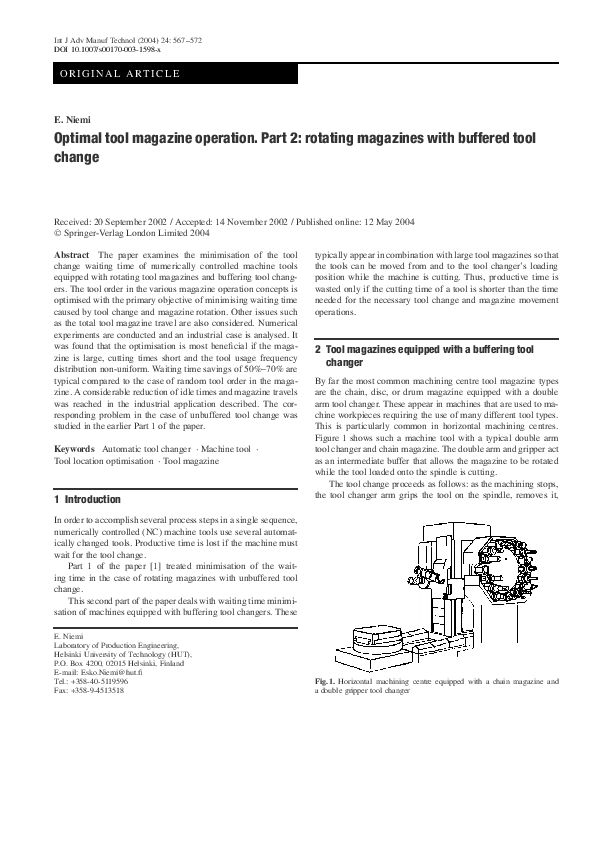 (PDF) Optimal tool magazine operation. Part 2: rotating magazines with ...