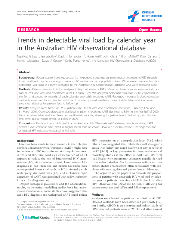 (PDF) Trends in detectable viral load by calendar year in the ...