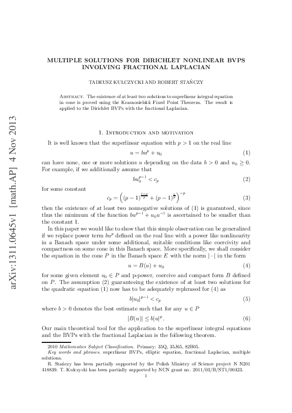 (PDF) Multiple solutions for Dirichlet nonlinear BVPs involving fractional Laplacian