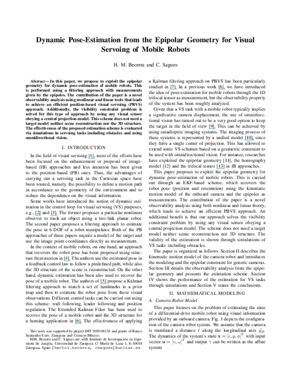 Pdf Dynamic Pose Estimation From The Epipolar Geometry For Visual Servoing Of Mobile Robots