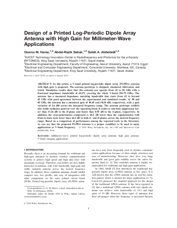 (PDF) Design of a printed log-periodic dipole array antenna with high gain for millimeter-wave ...