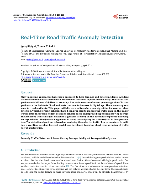 Pdf Real Time Road Traffic Anomaly Detection