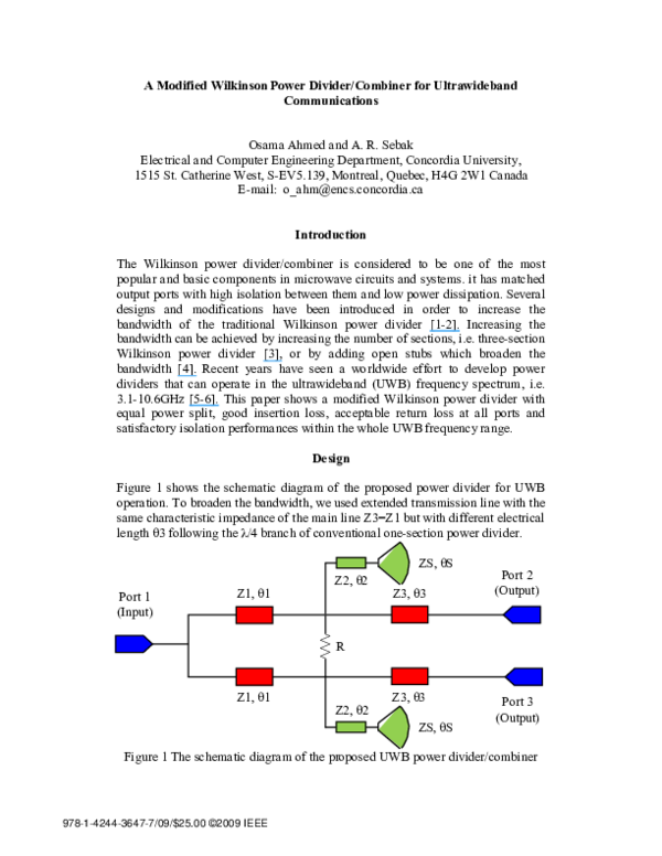 (PDF) A modified Wilkinson power divider/combiner for ultrawideband communications