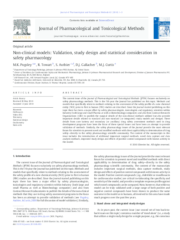 (PDF) Non-clinical models: Validation, study design and statistical ...