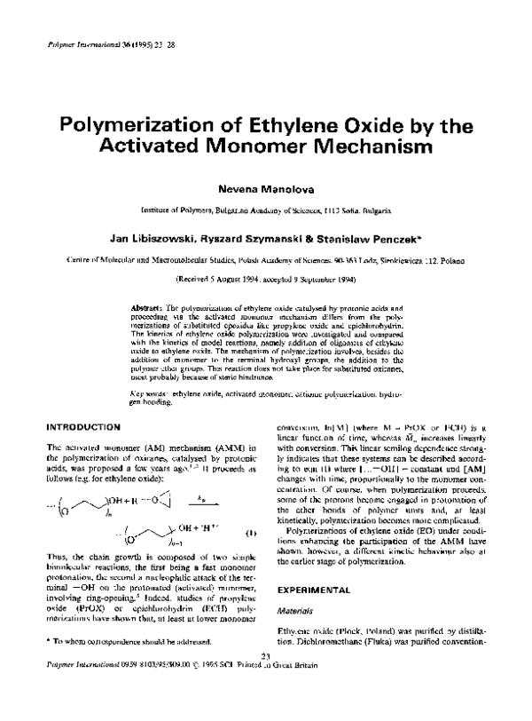 (PDF) Polymerization of ethylene oxide by the activated monomer mechanism