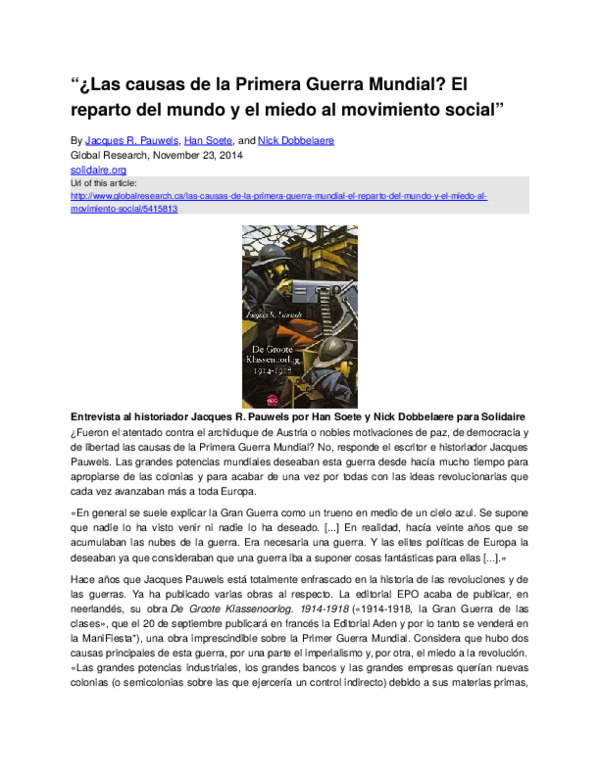 (DOC) " ¿Las causas de la Primera Guerra Mundial? El reparto del mundo ...