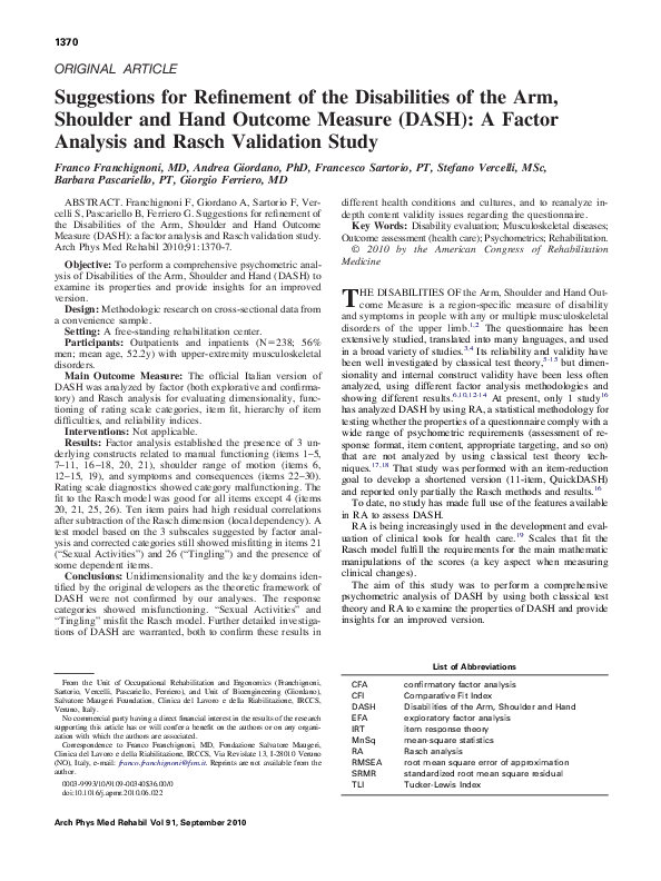 (PDF) Suggestions for Refinement of the Disabilities of the Arm ...