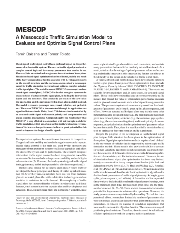 (PDF) MESCOP: A Mesoscopic Traffic Simulation Model to Evaluate and Optimize Signal Control Plans