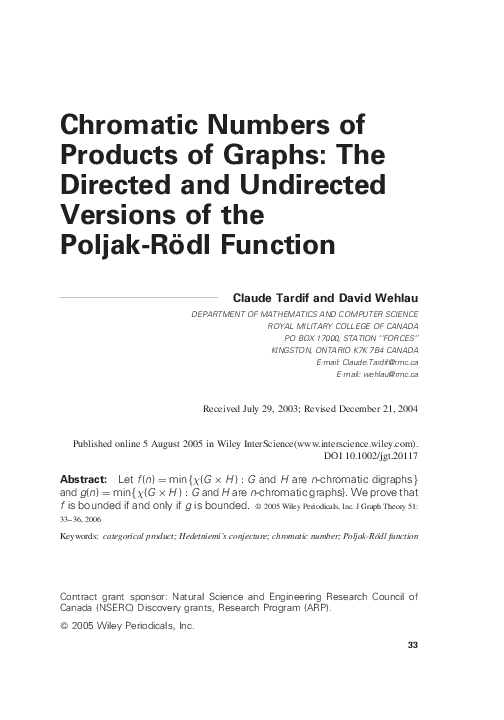 (PDF) Chromatic numbers of products of graphs: The directed and undirected versions of the ...