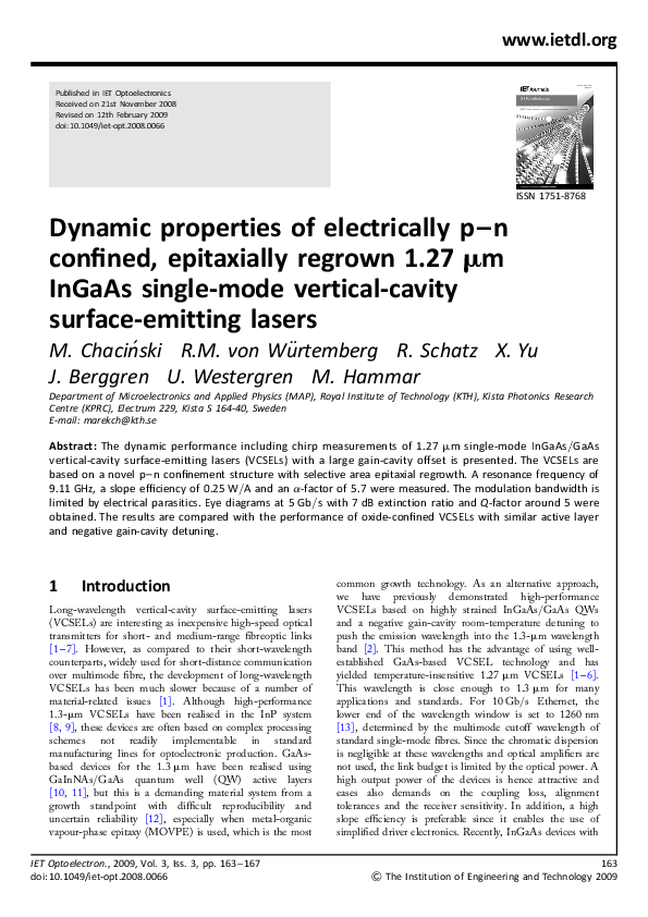 (PDF) Dynamic properties of electrically p–n confined, epitaxially ...
